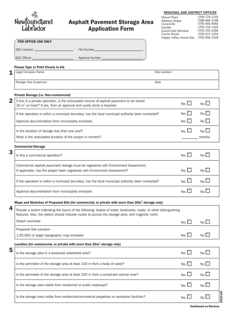Asphalt Pavement Storage Application Form | PDF