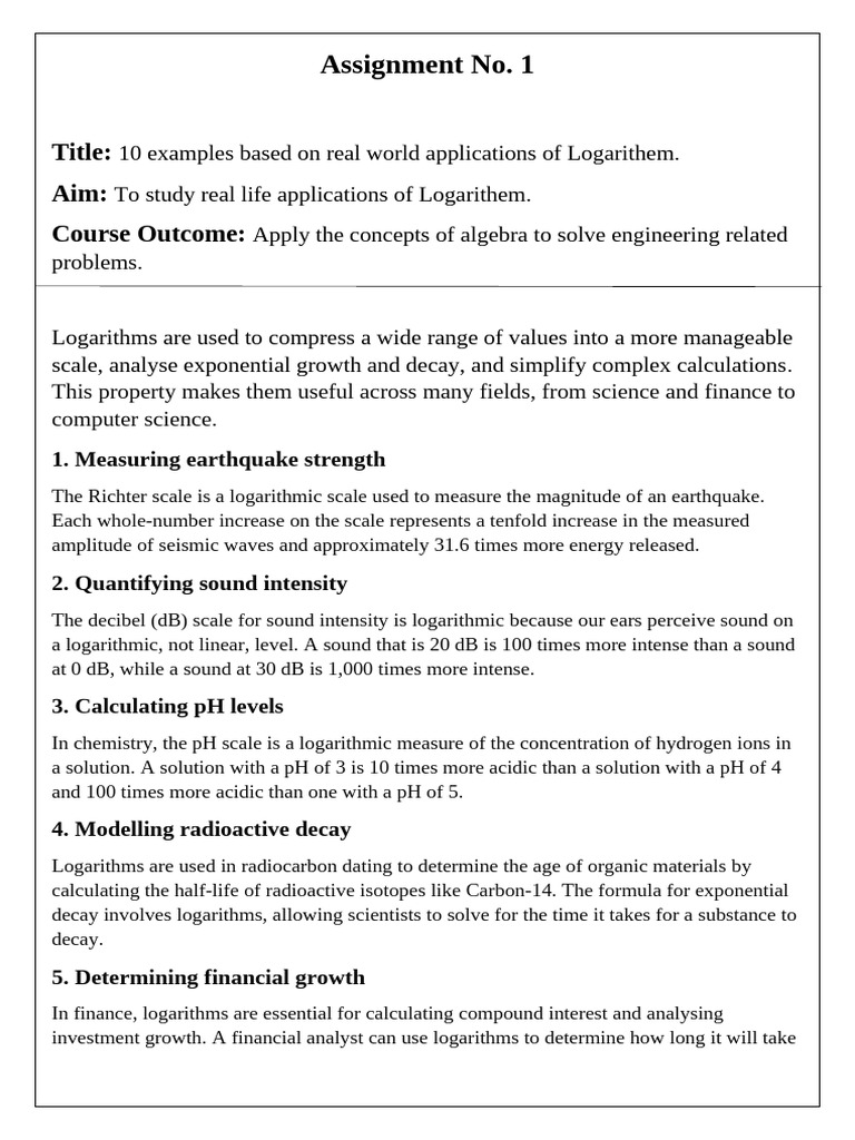 BMs Assignment No. 1 New | PDF | Logarithm | Ph