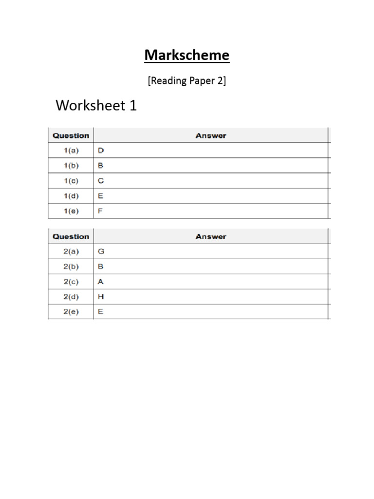 Markscheme Term 2 (Reading) | PDF