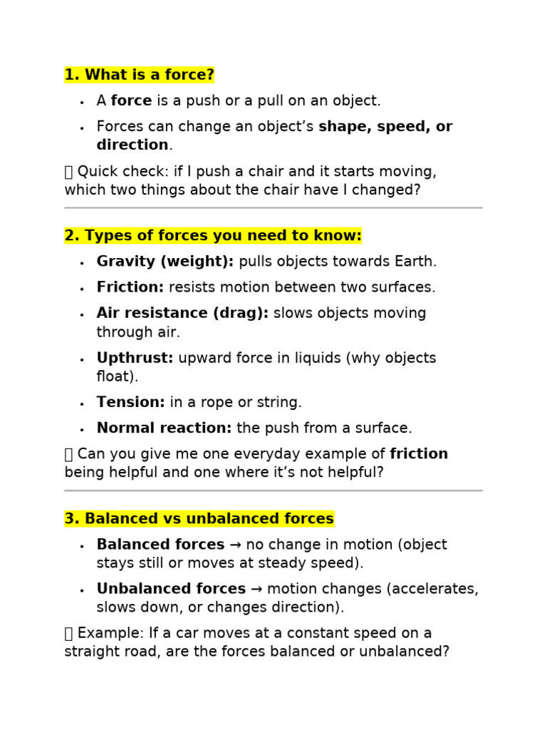 Forces and Motion Grade 8 | PDF