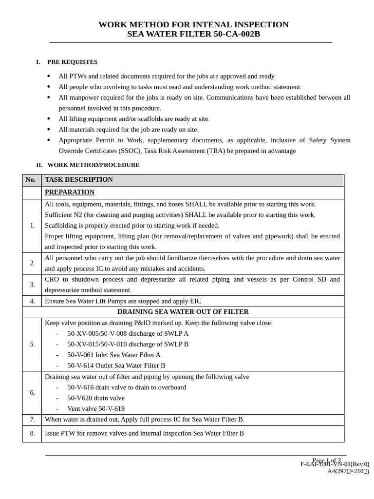 Internal Inspection Method for Sea Water Filter | PDF | Valve