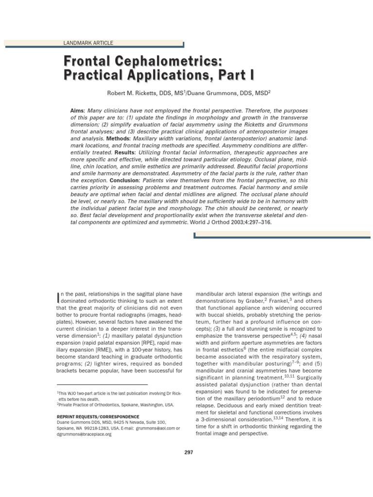 Frontal Cephalometrics in Orthodontics | PDF | Orthodontics | Dentistry ...