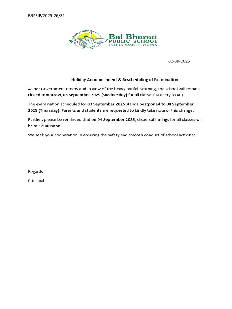 Holiday On 3rd September | PDF