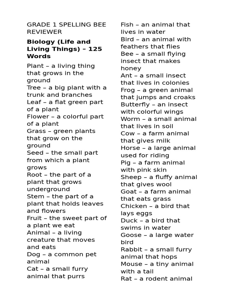 Grade 1 Spelling Bee Study Guide | PDF | Rain | Earth