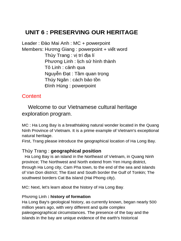 Unit 6 Preserving Our Heritage | PDF | Earth Sciences