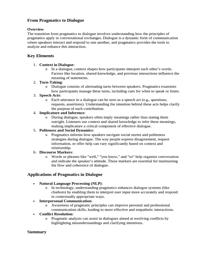 Pragmatics in Effective Dialogue | PDF | Communication | Human ...