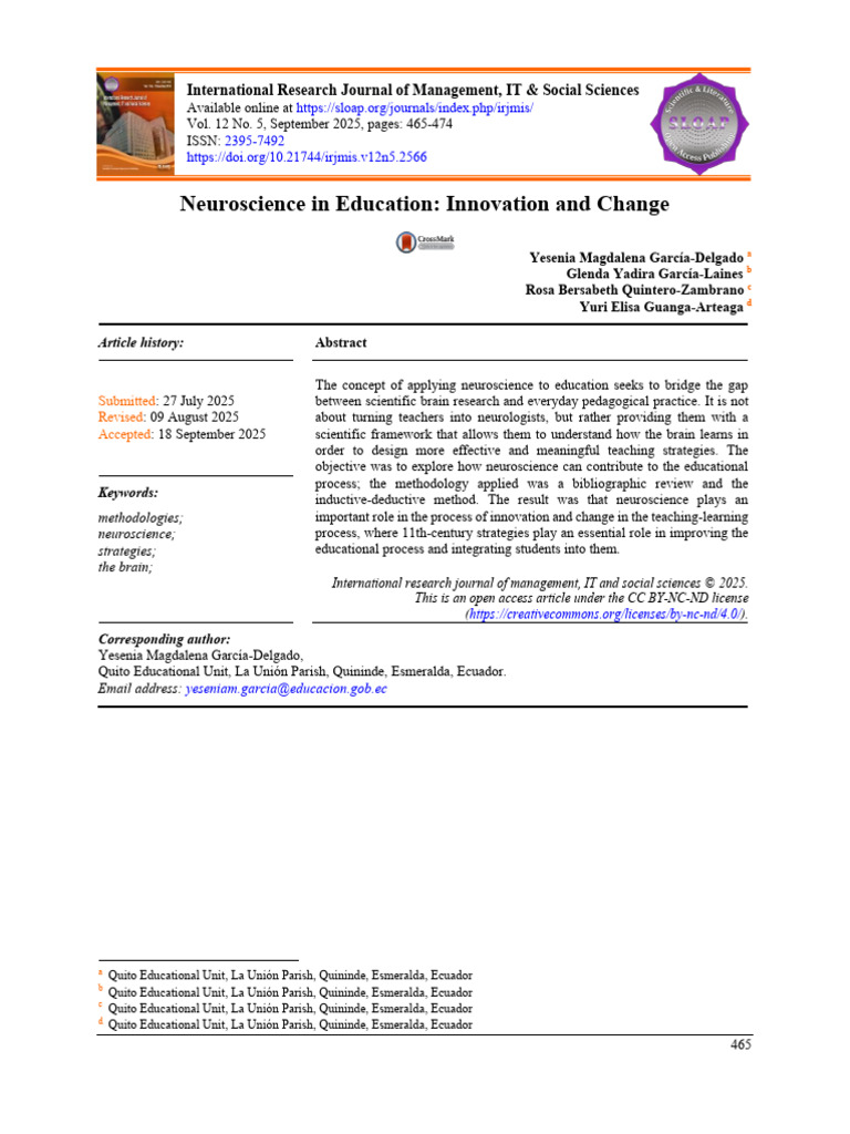 Neuroscience Innovations in Education | PDF | Learning | Memory