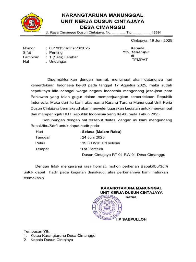 Undangan Karangtaruna 17 Agustusan | PDF