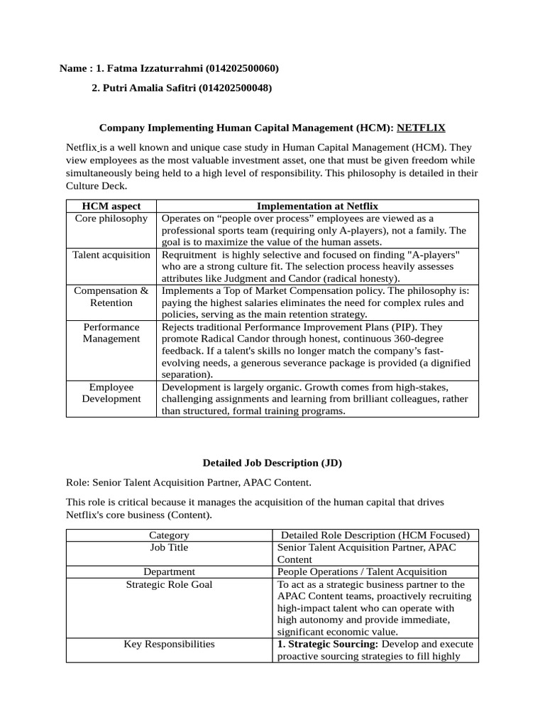 Netflix's Human Capital Management Strategy | PDF | Employee Retention ...