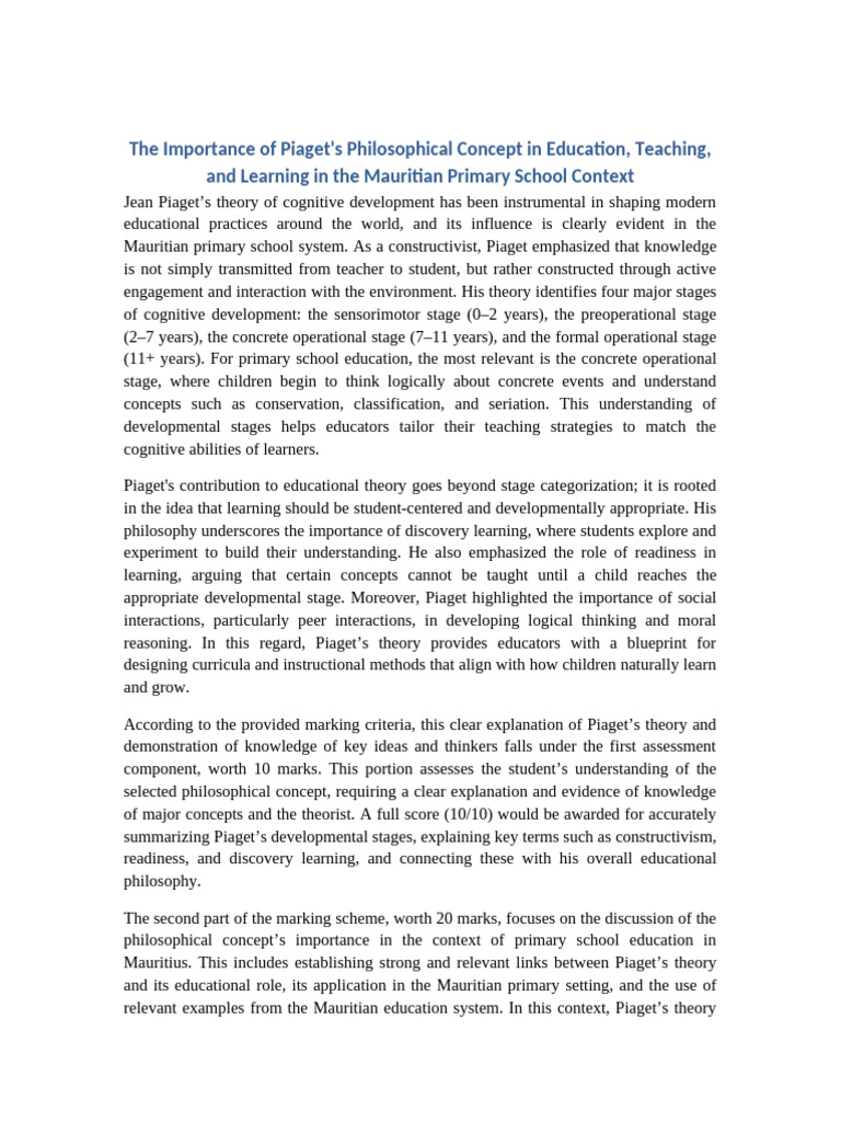 Piaget Education Mauritius | PDF | Constructivism (Philosophy Of ...