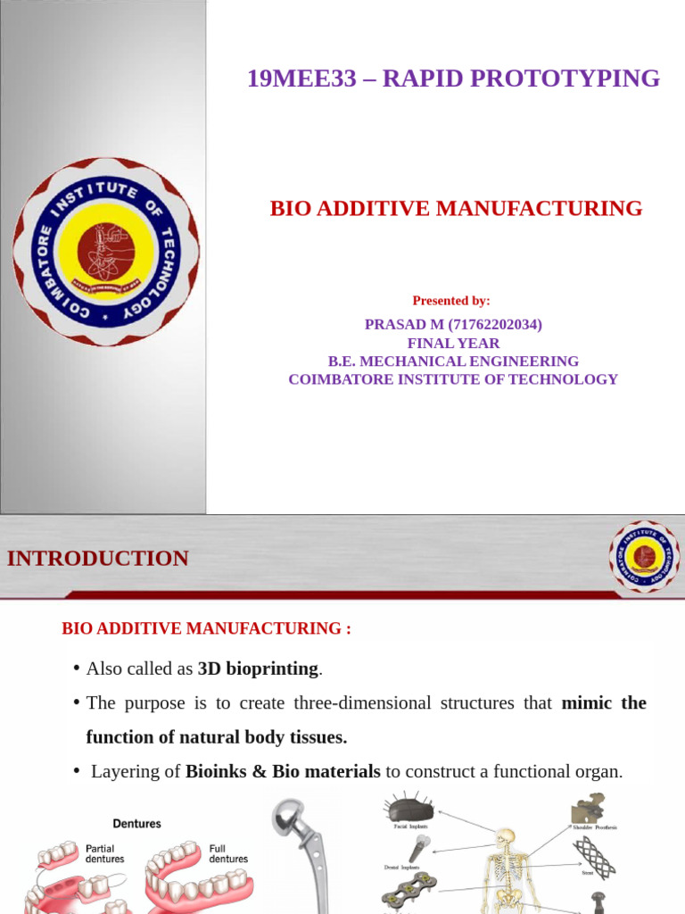 Bio Additive Manufacturing Overview | PDF | 3 D Printing | Industrial ...