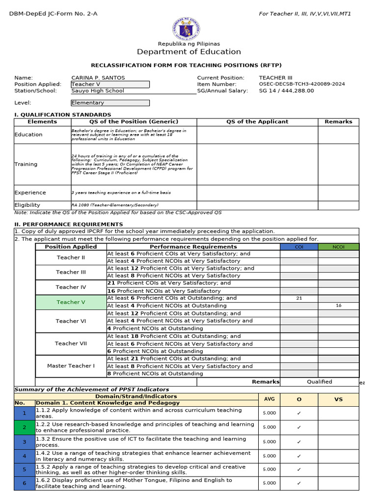 Teacher V Reclassification Form Guide | PDF | Learning | Educational ...