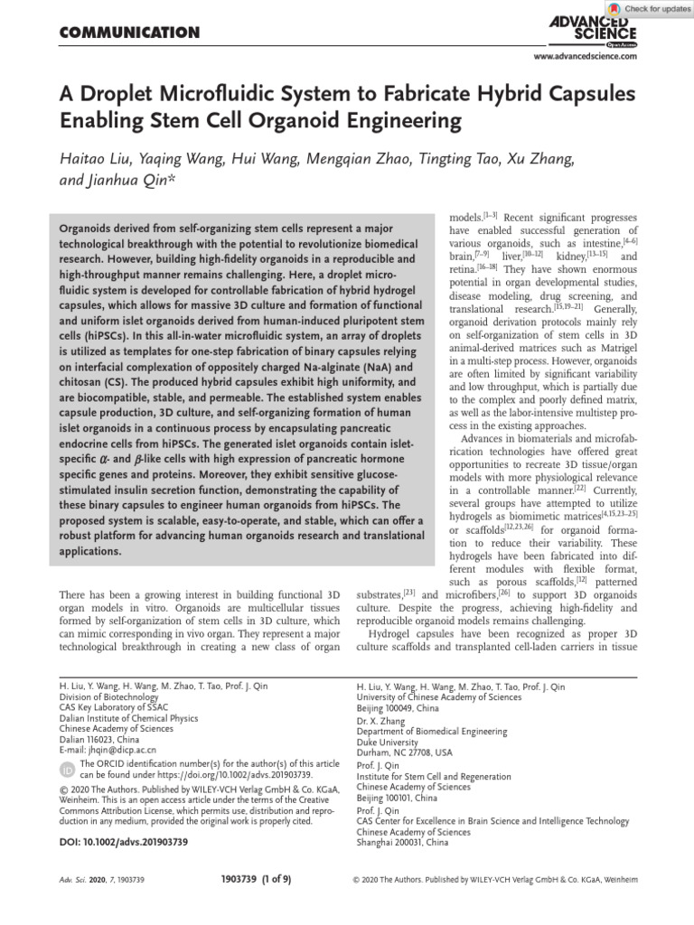 Microfluidic Based Stem Cell Encapsulation - DOE Idea 1 | PDF | Tissue ...