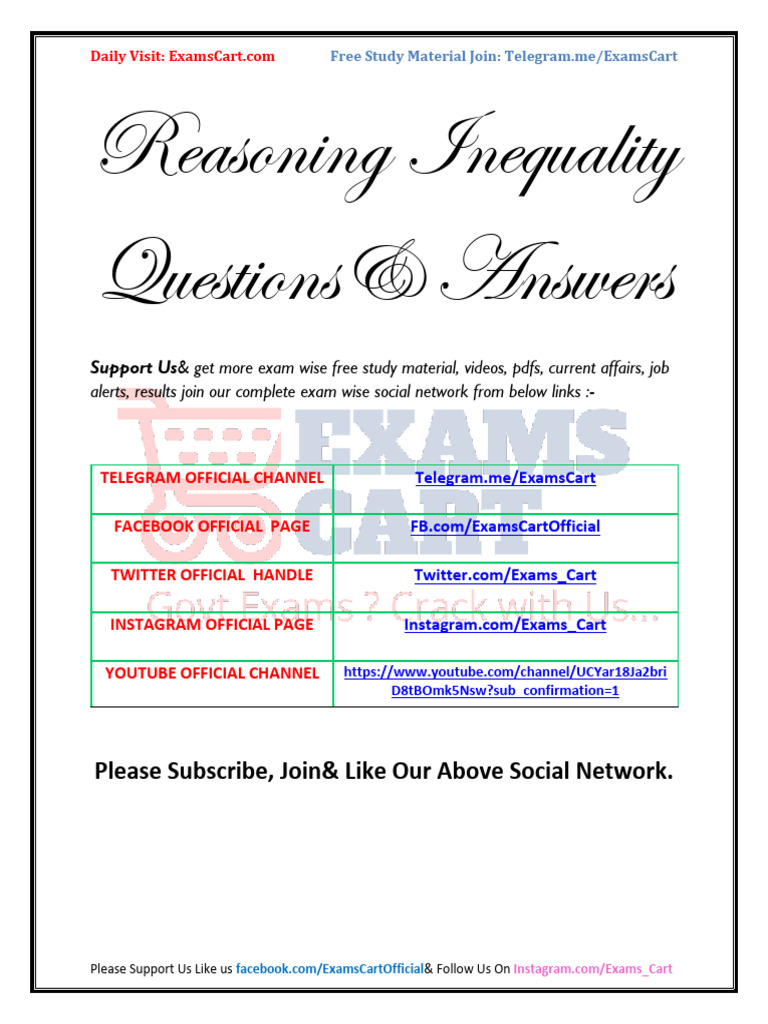 Inequality in Reasoning Short Tricks Question Answers PDF | PDF | Chess ...