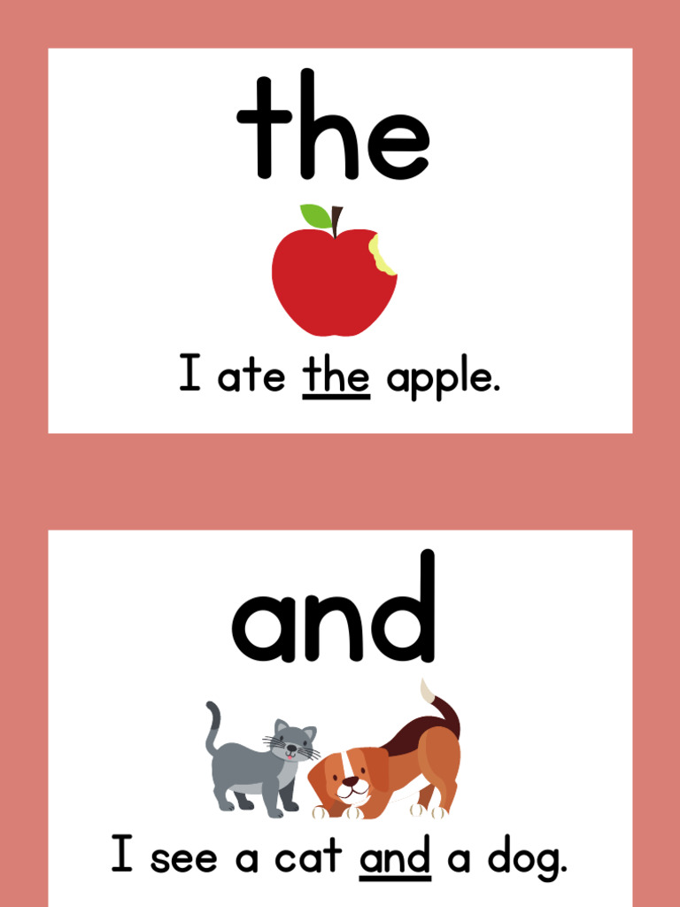 Peach Bordered Sight Words Preschool Flashcards | PDF