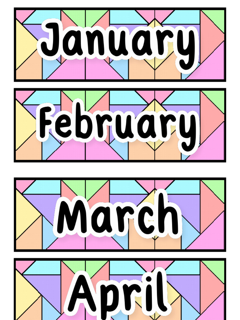 Colorful Abstract Months of The Year Flashcards | PDF