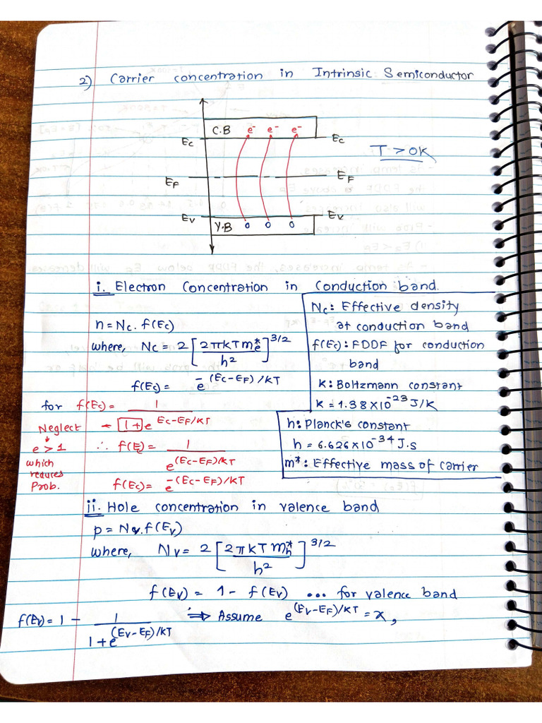 Concentration and Fermi Level of Intr. Semiconductors | PDF