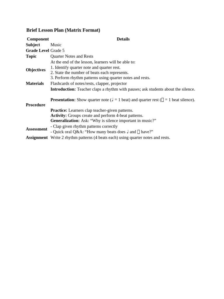 Brief Lesson Plan | PDF