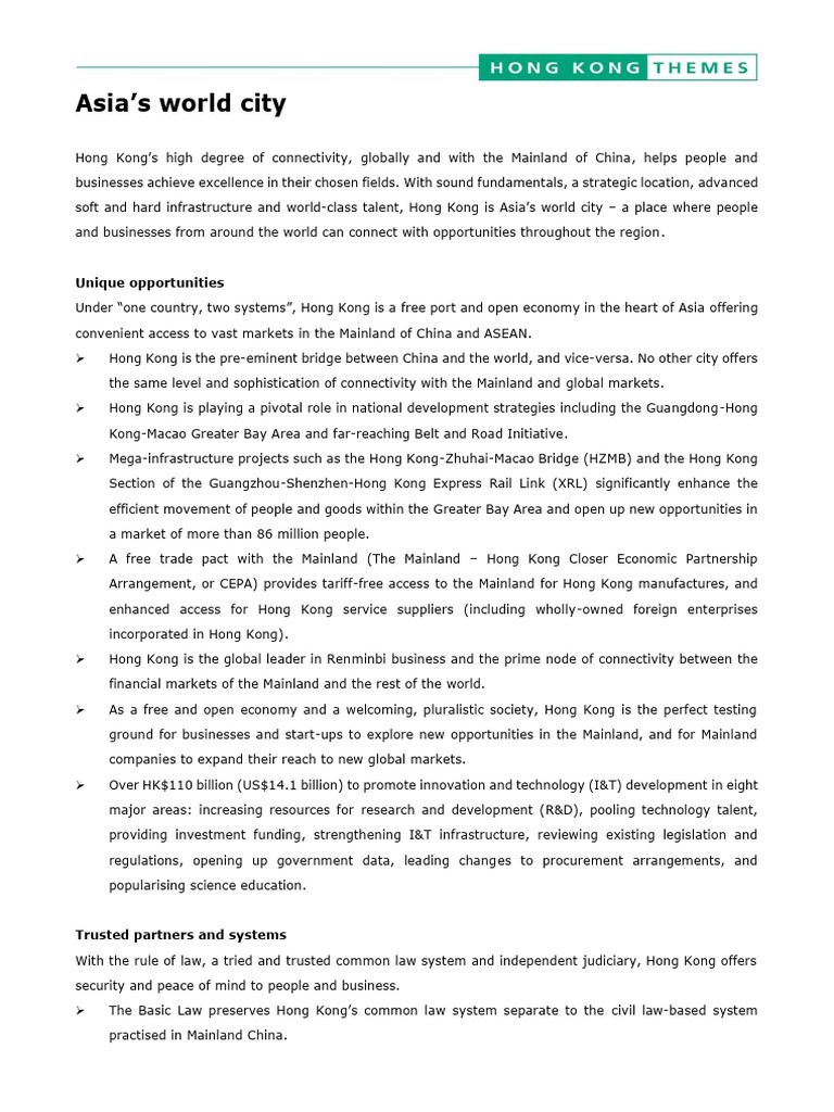 Hong Kong: Asia's Global Business Hub | PDF | Mainland China | Hong Kong