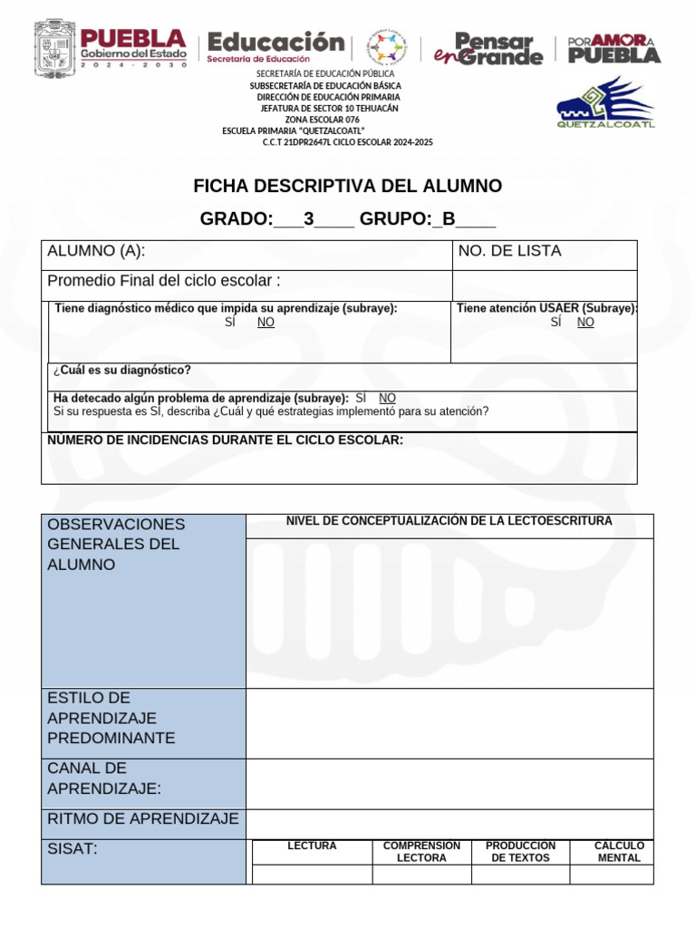 Ficha Descriptiva Alumno 25 | PDF | Aprendizaje | Educación primaria