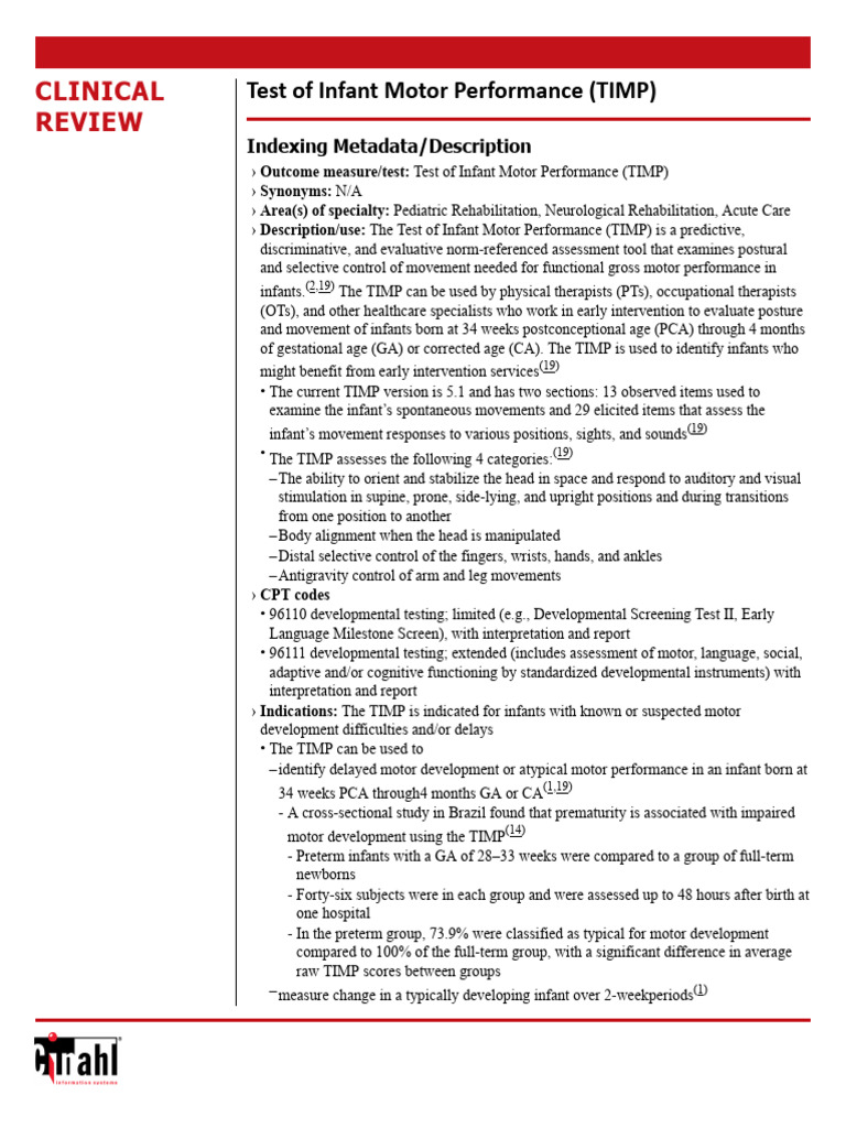 Harris Infant Neuromotor Test Overview | PDF | Validity (Statistics ...