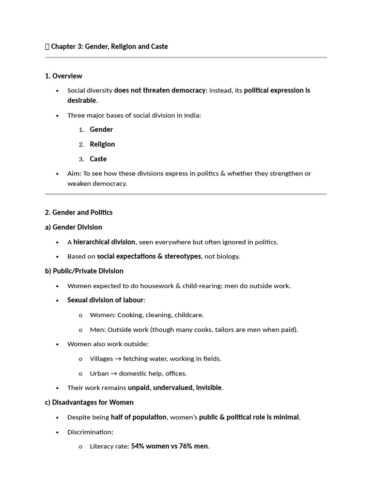 ? Chapter 3 GENDER RELIGION AND CASTE CBSE CLASS 10th BOARD CIVICS ...