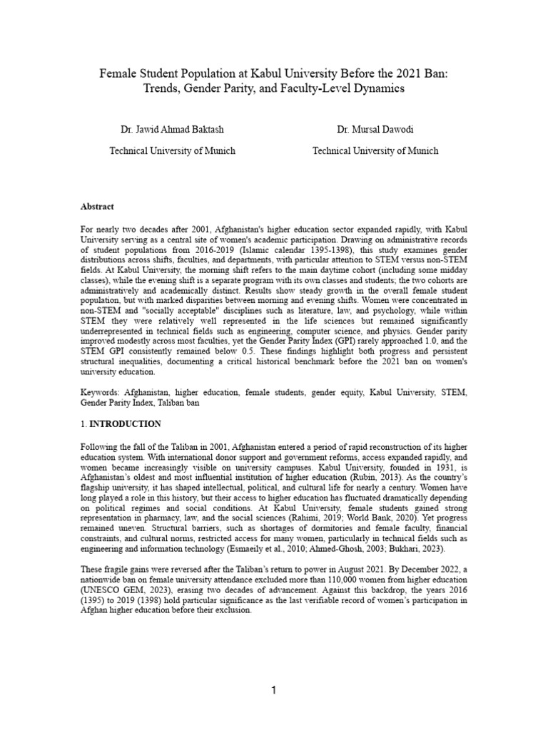 Female Student Trends at Kabul University | PDF | Science | Social Sciences
