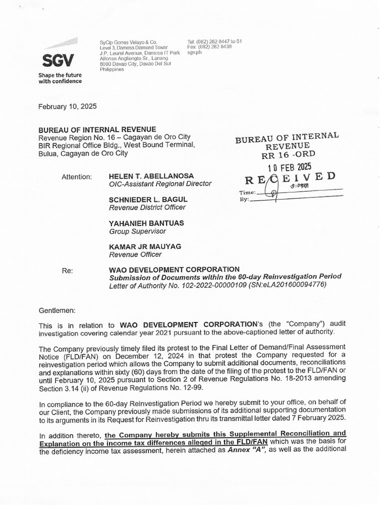 (Manual Filing) WDC 2021 BIR Audit - Supplemental Paper - Received Copy ...