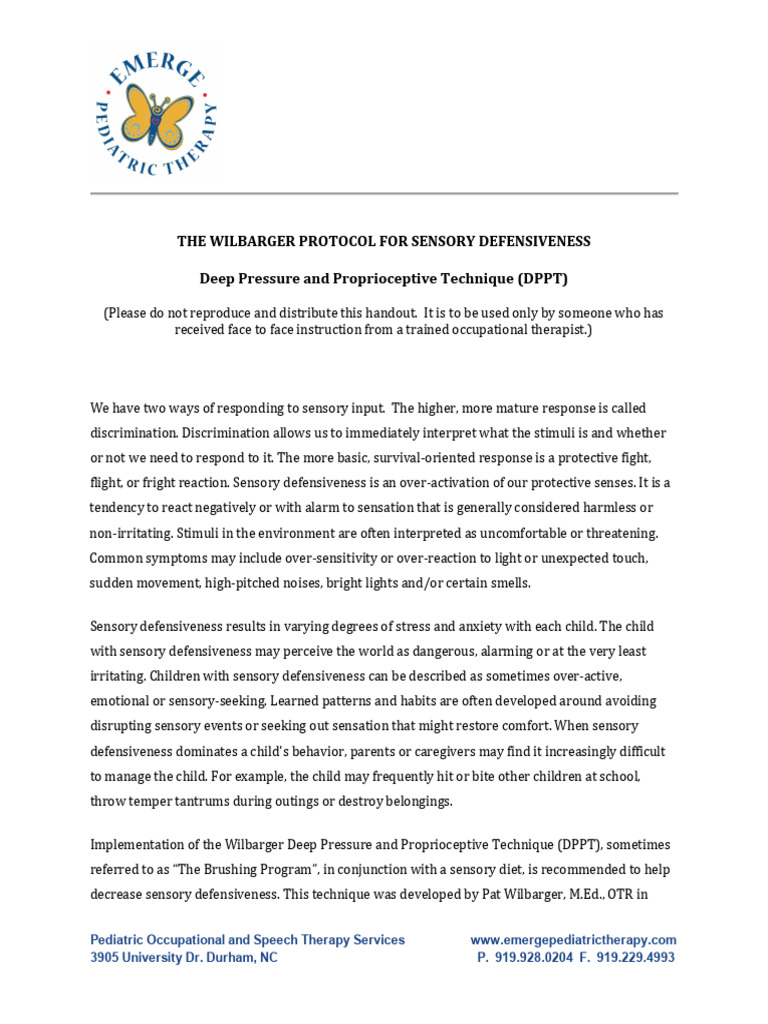 Wilbarger Protocol for Sensory Defensiveness | PDF | Sensory Processing ...
