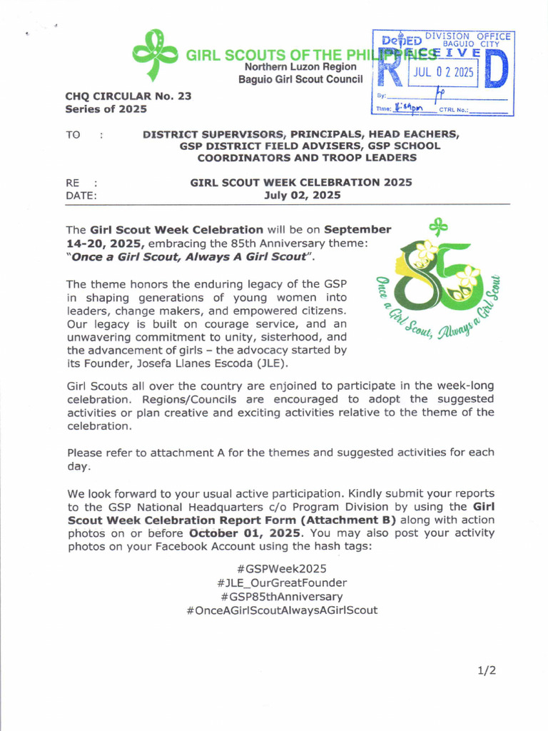 Girl Scout of The Philippines CHQ Circular No. 23 S. 2025 Girl Scout ...