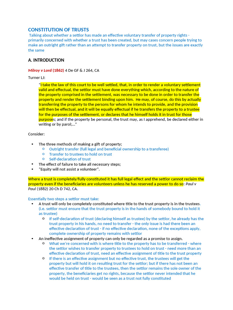3 Constitution of Trusts | PDF | English Trust Law | Estoppel