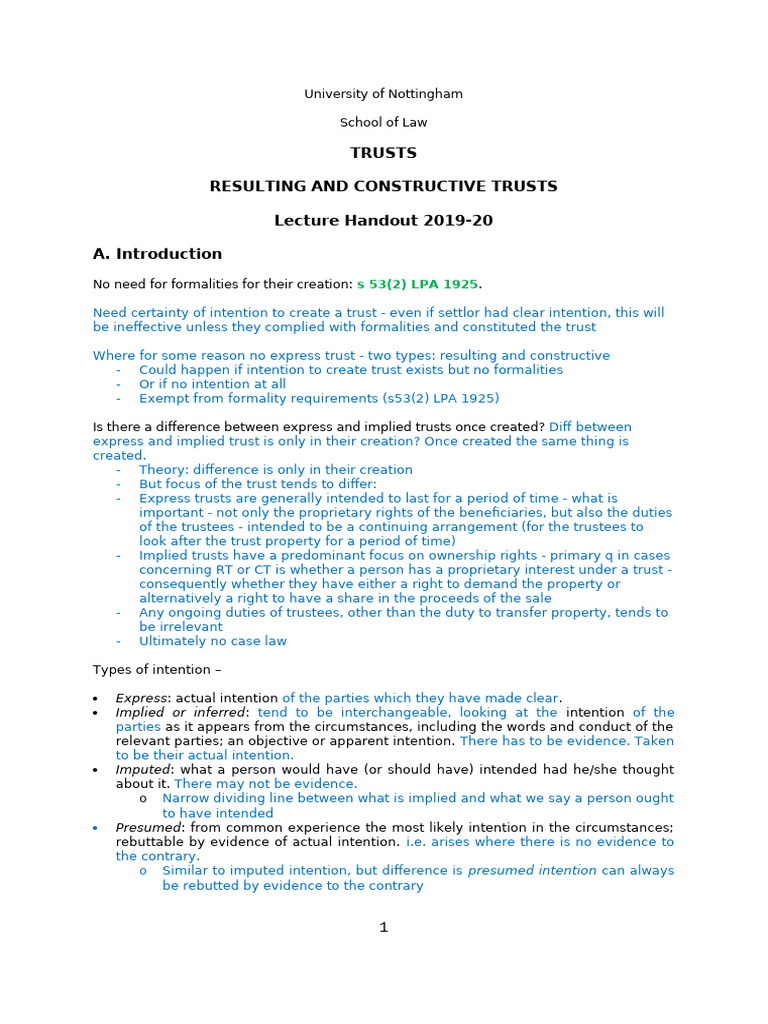 5 Implied Trusts Lecture Handout-Elizabeth's MacBook Pro | PDF | Equity ...