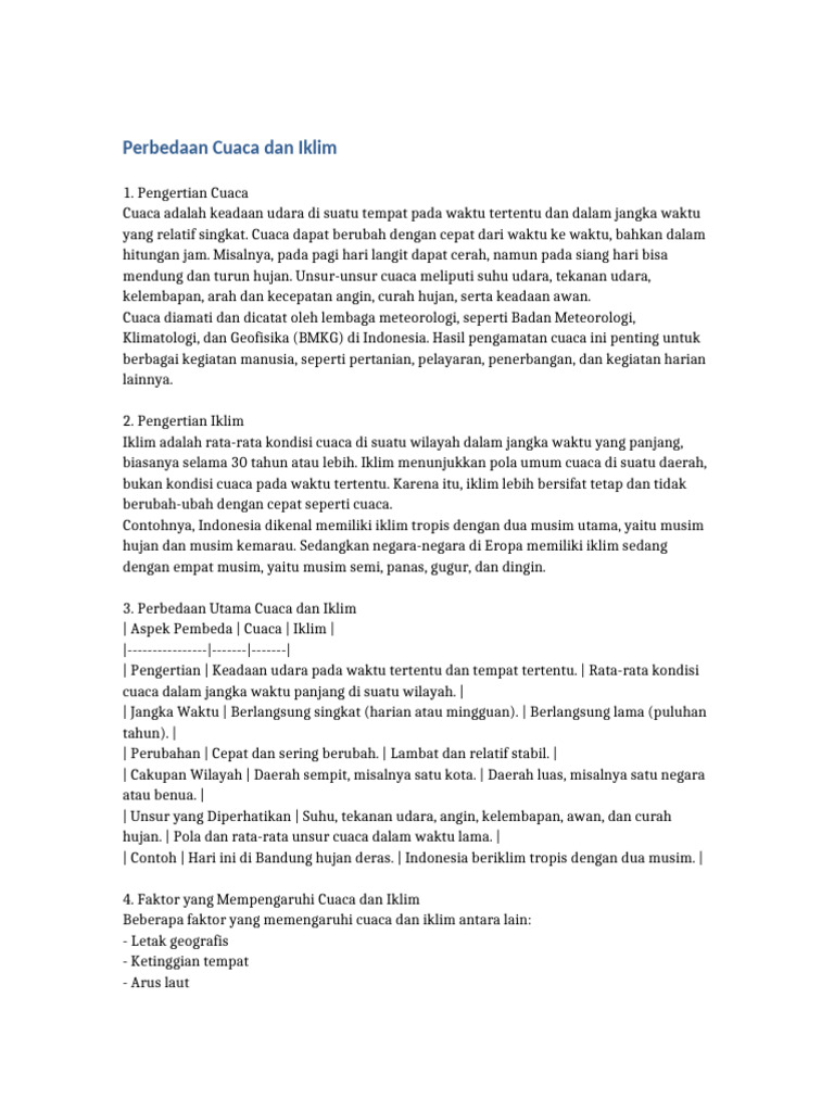 Perbedaan Cuaca Dan Iklim | PDF