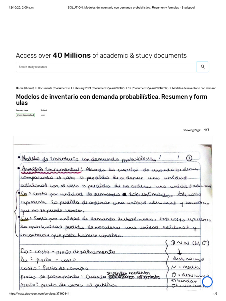 SOLUTION - Modelos de Inventario Con Demanda Probabilística. Resumen y ...