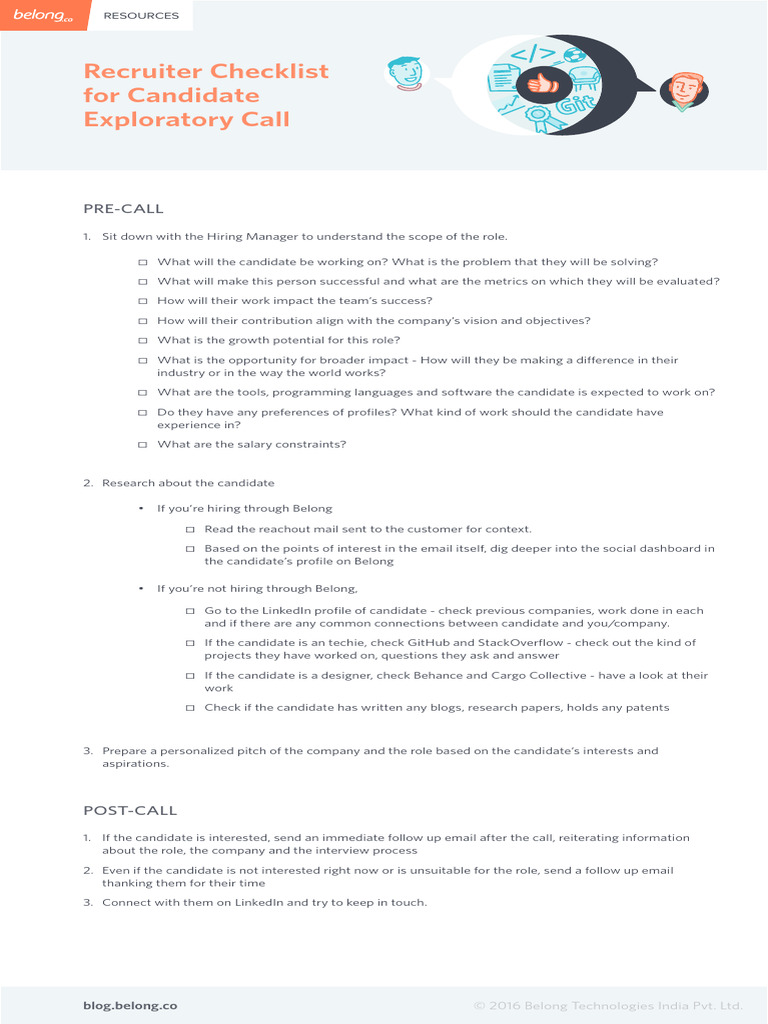 Recruiter Checklist for Candidate Calls | PDF | Computing