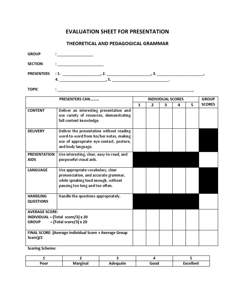 Evaluation Sheet For Presentation | PDF