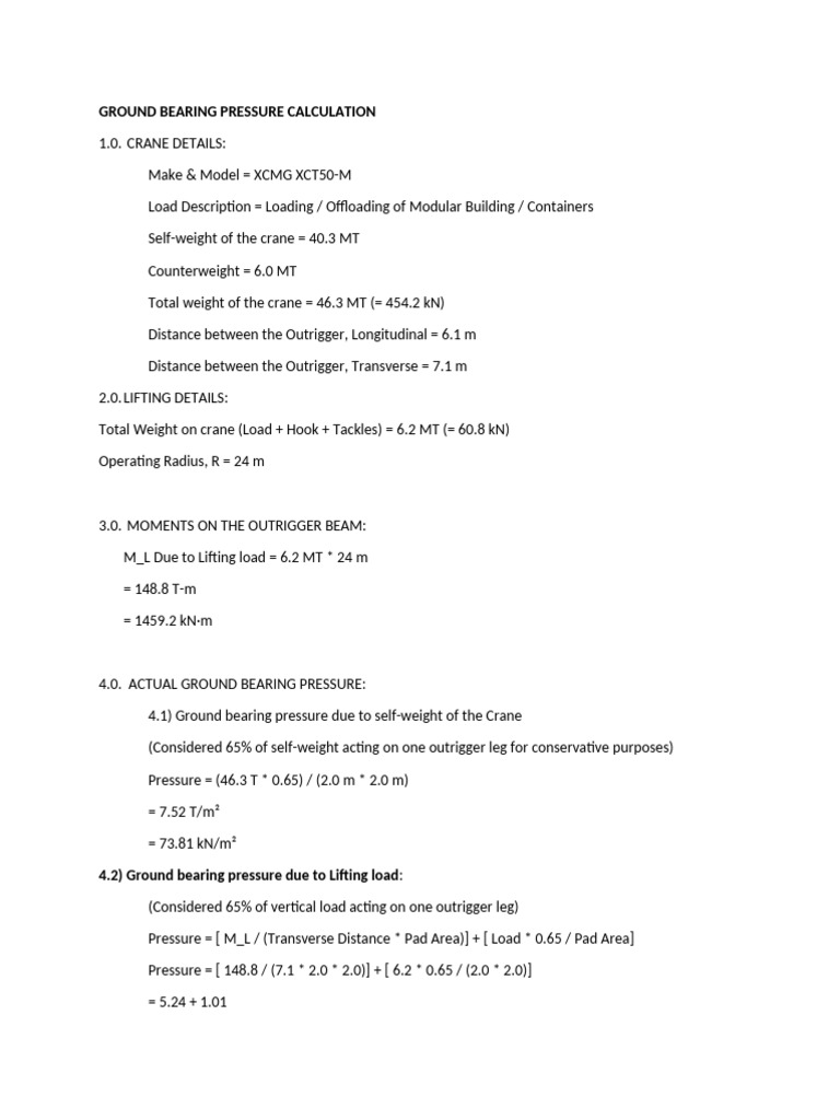 Crane Ground Bearing Pressure Analysis | PDF
