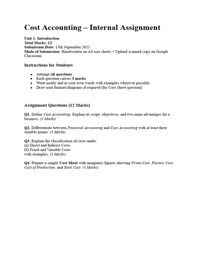 Cost Accounting Assignment | PDF