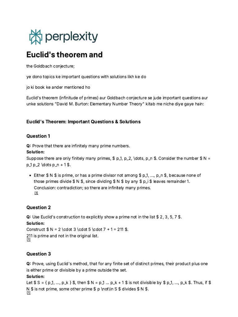 Euclid's Theorem and - The Goldbach Conjecture - Ye | PDF | Prime ...