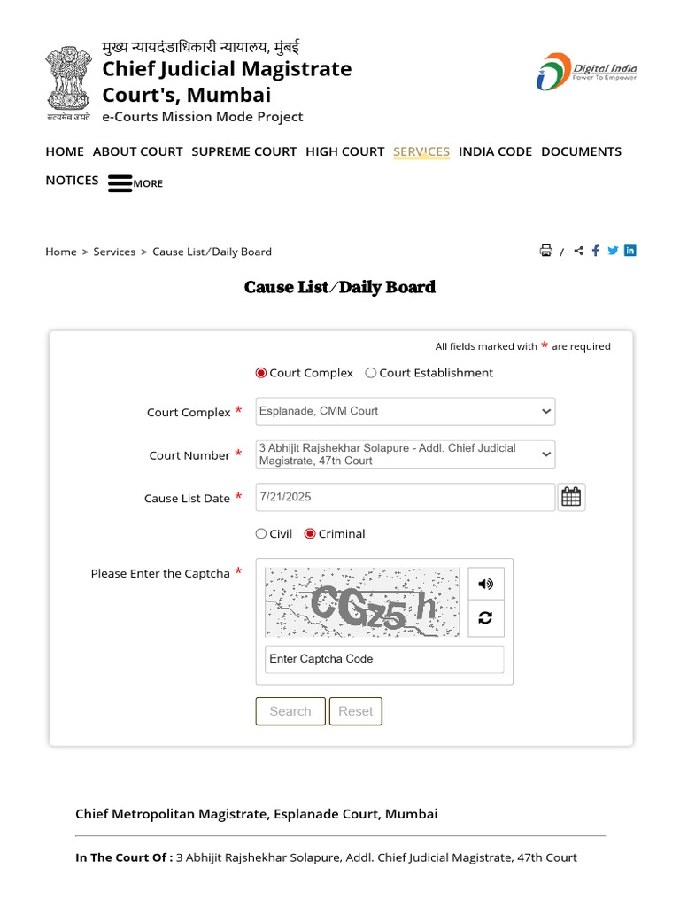 Mumbai Metropolitan Magistrate Cause List | PDF | Criminal ...