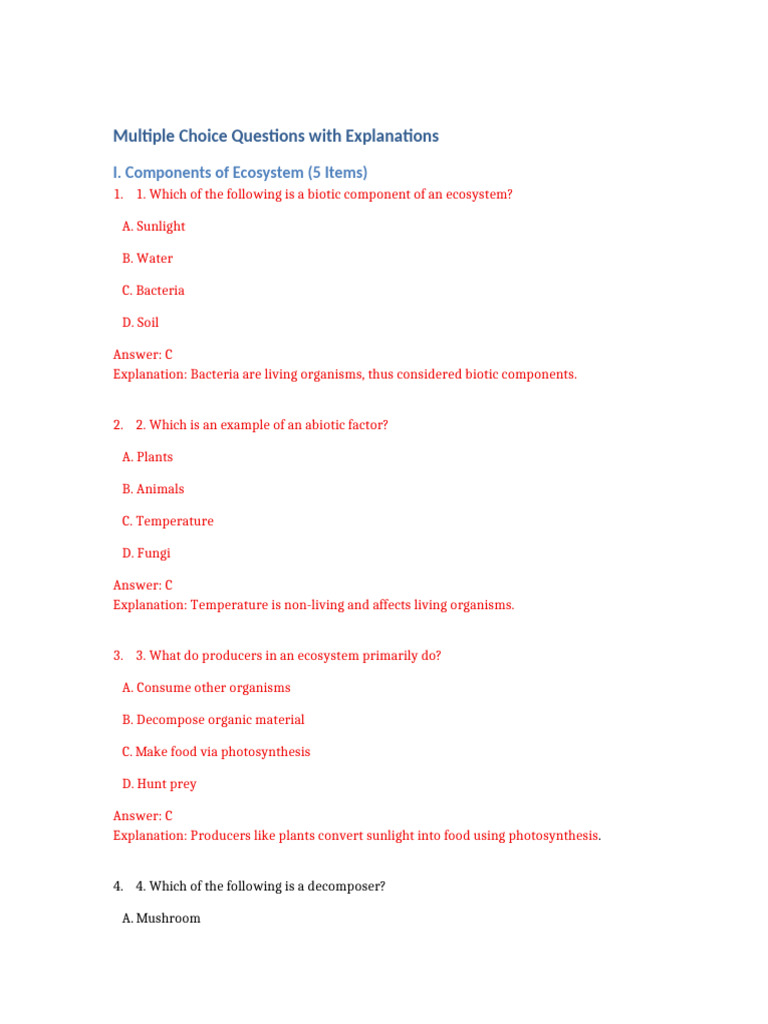 Ecosystem Components & Relationships Quiz | PDF | Ecosystem | Earth ...
