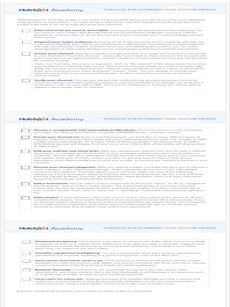 Checklist - Optimizing Your YouTube Channel PDF You Tube Search Engine ...