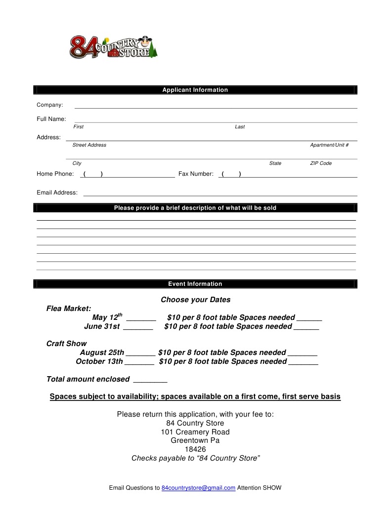 Flea Market and Craft Show Application | PDF