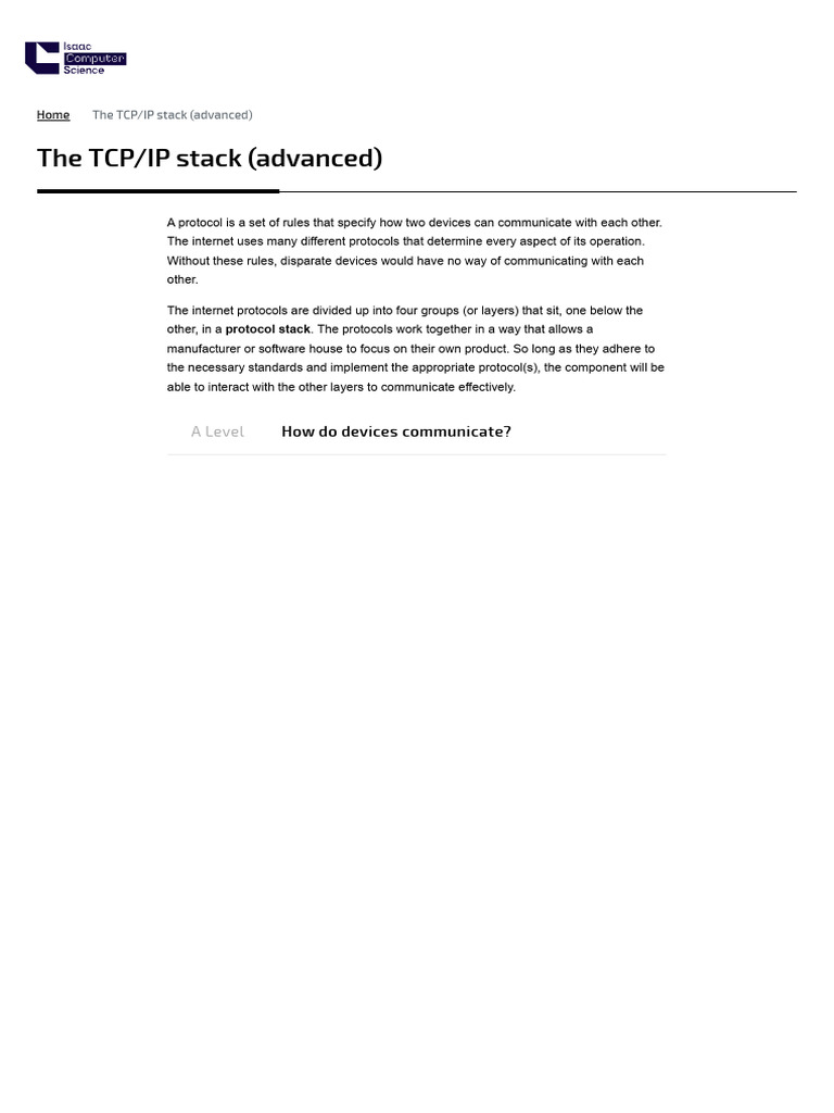 The TCP:IP Stack (Advanced) - Isaac Computer Science | PDF | Port ...