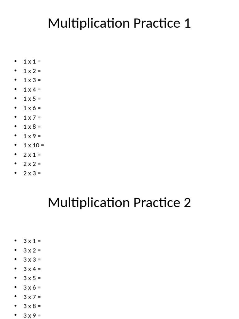 Multiplication Practice Worksheets | PDF