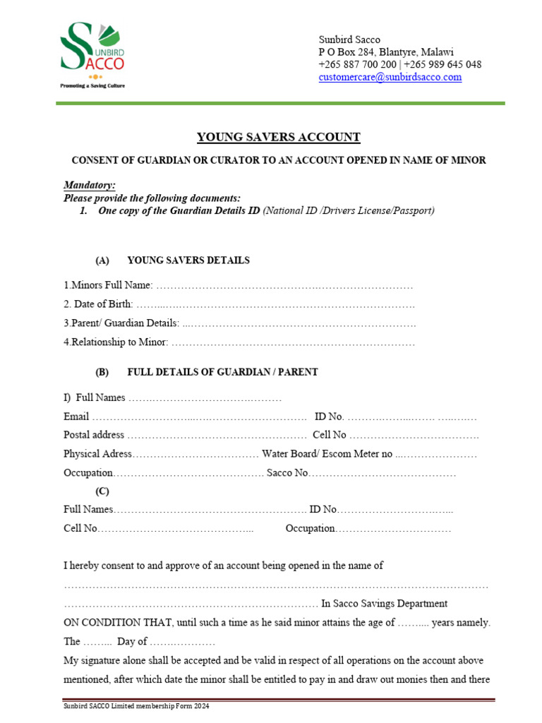 Young Savers Registration Form 2024 | PDF | Government And Personhood