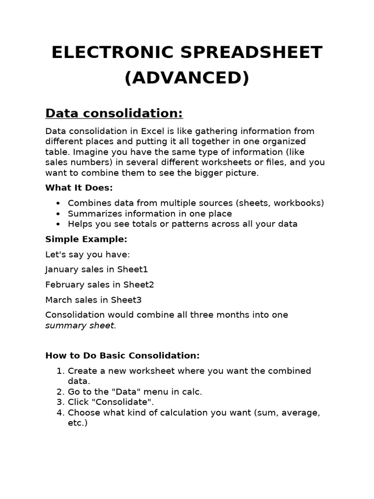 ELECTRONIC SPREADSHEET Notes | PDF | Spreadsheet | Microsoft Excel
