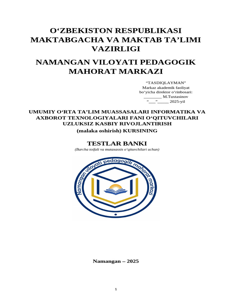 Informatika Testlar Banki 2025 | PDF