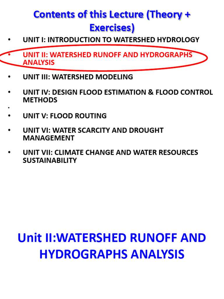 Watershed Hydrology Unit II Watershed Runoff and Hydrographs Analysis ...