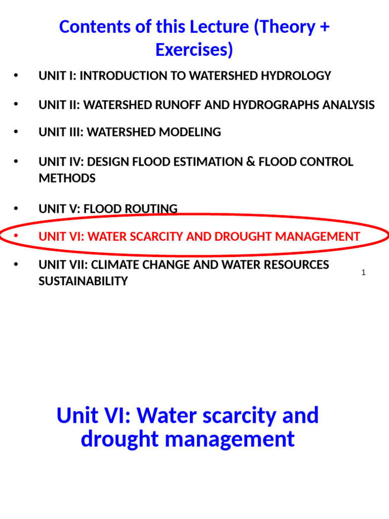 Watershed Hydrology - Unit VI - Water Scarcity and Drought Management ...